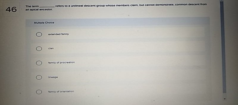 Solved The term an apical ancestor refers to a unilineal | Chegg.com
