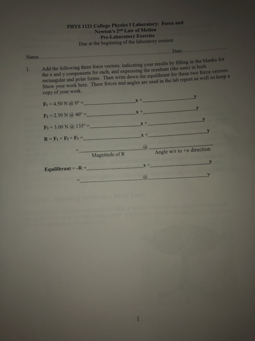 Solved PHYS 1121 College Physies I Laboratory: Force and | Chegg.com
