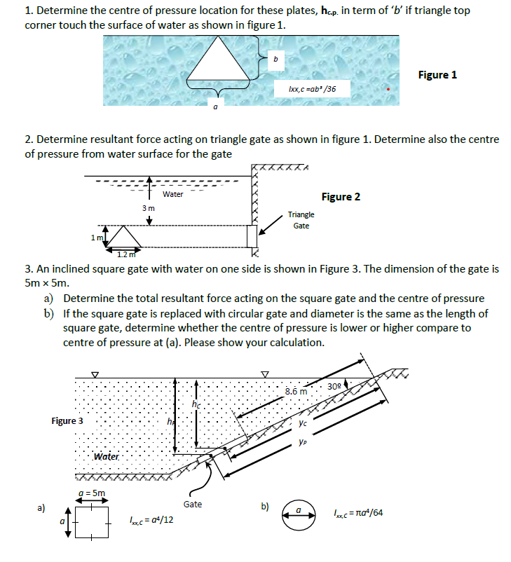 Solved 1. Determine the centre of pressure location for | Chegg.com