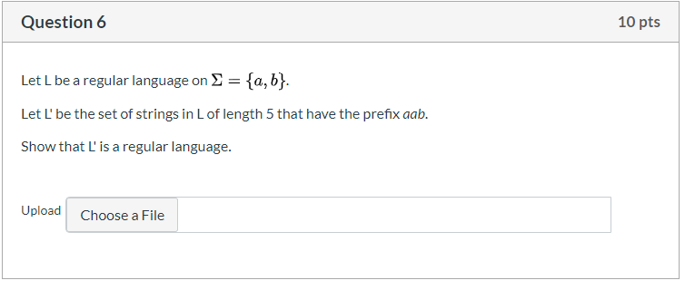Solved Question 6 10 pts Let L be a regular language on = | Chegg.com Solved Question 6 10 pts Let L be a regular language on = | Chegg.com