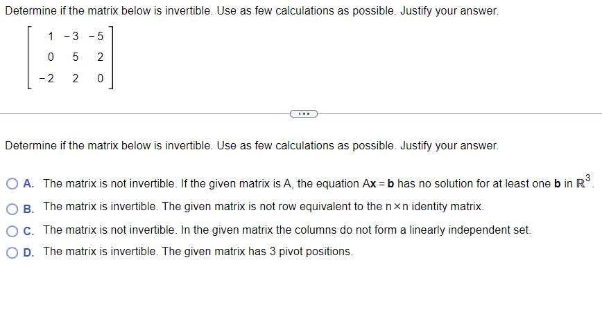 Solved Determine if the matrix below is invertible. Use as | Chegg.com