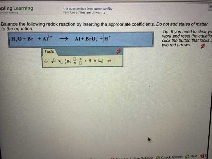 Solved Balance the following redox reaction by inserting the | Chegg.com