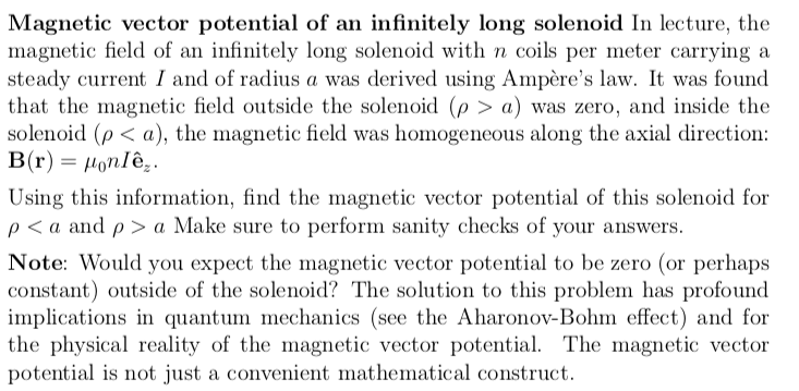Solved Magnetic vector potential of an infinitely long | Chegg.com