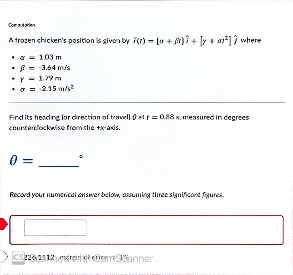 Solved Computation. A frozen chicken's position is given by | Chegg.com