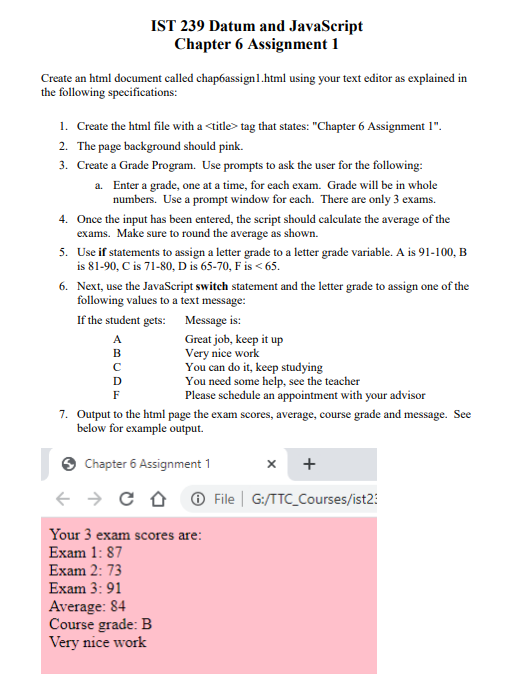 Solved IST 239 Datum and JavaScript Chapter 6 Assignment 1 | Chegg.com