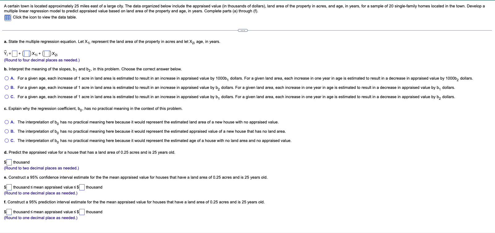 Solved multiple linear regression model to predict appraised | Chegg.com