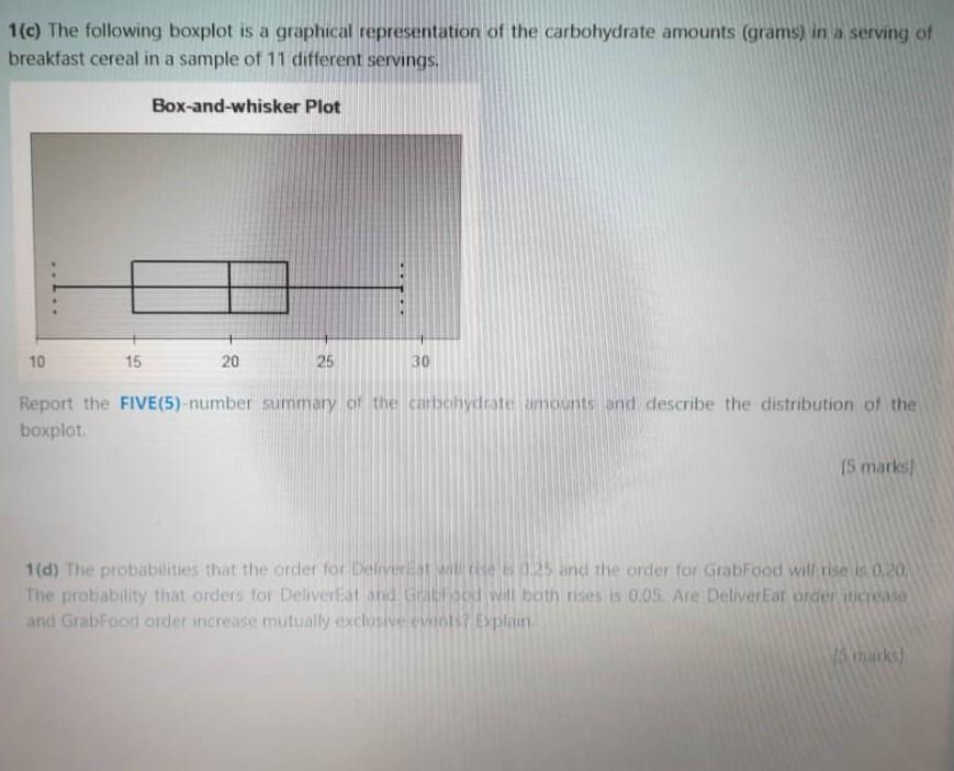 Solved 1(c) The following boxplot is a graphical | Chegg.com