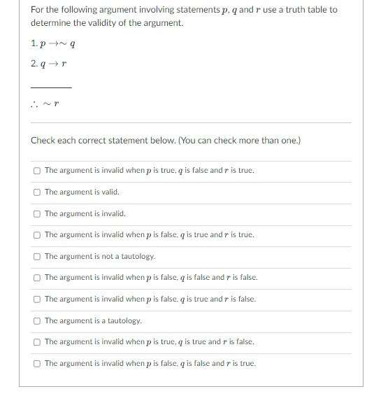 Solved For the following argument involving statements p,q | Chegg.com