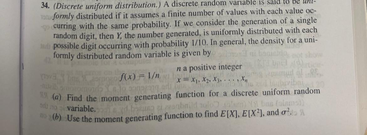 Solved 34. (Discrete uniform distribution.) A discrete | Chegg.com