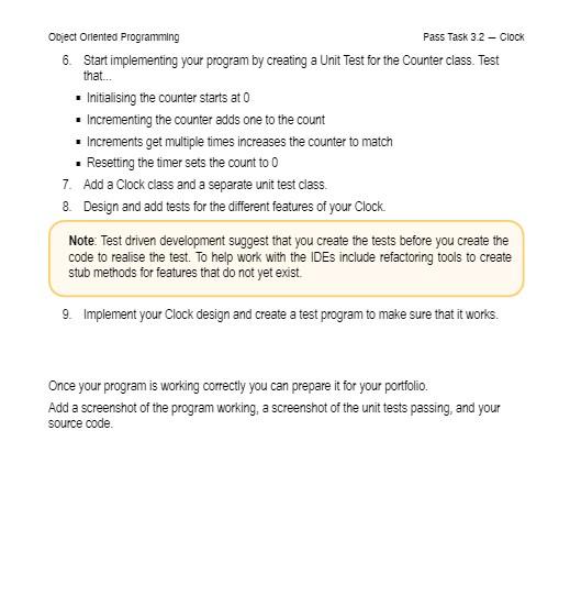 Solved Object Oriented Programming Pass Task 3 2 - Clock | Chegg.com