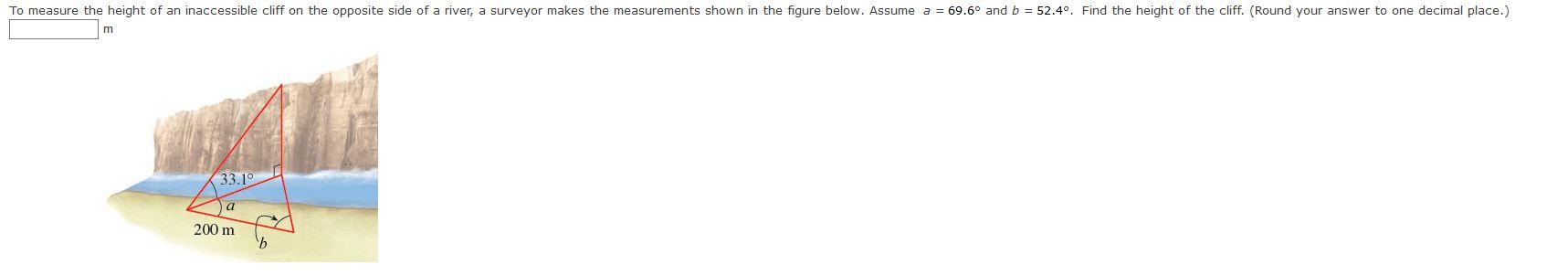 Solved To measure the height of an inaccessible cliff on the | Chegg.com