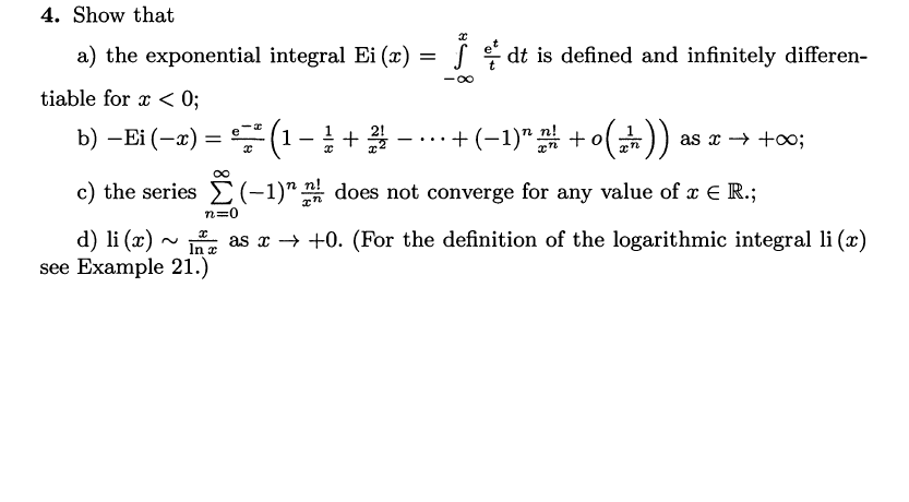 4. Show that a) the exponential integral Ei (2) sdt | Chegg.com