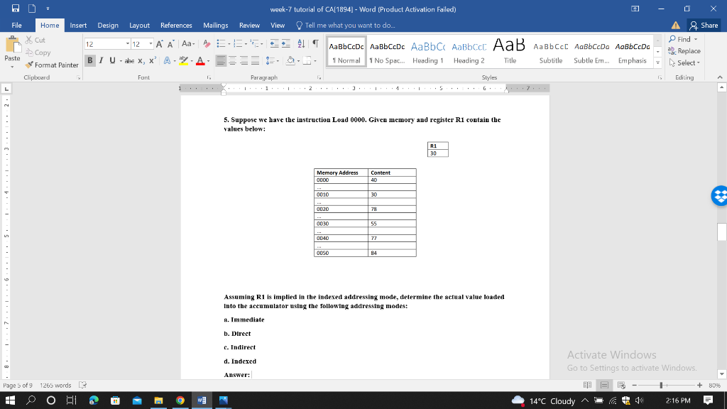 Solved 5. Suppose we have the instruction Load 0000. Given | Chegg.com