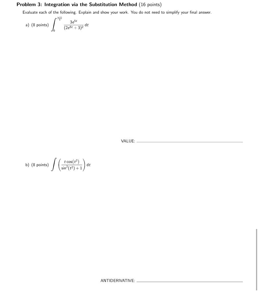 Solved Problem 3: Integration via the Substitution Method | Chegg.com