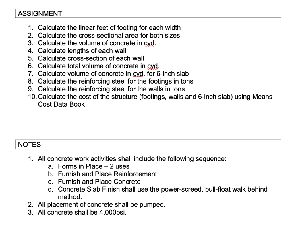 Solved Concrete Take-Off and Estimating Assignment Footings, | Chegg.com