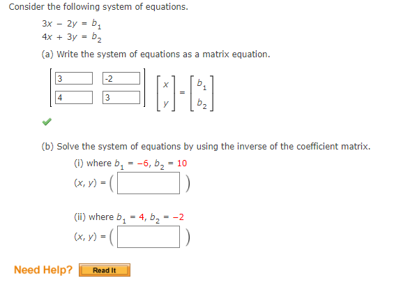 Solved Consider the following system of equations. 3x – 2y = | Chegg.com