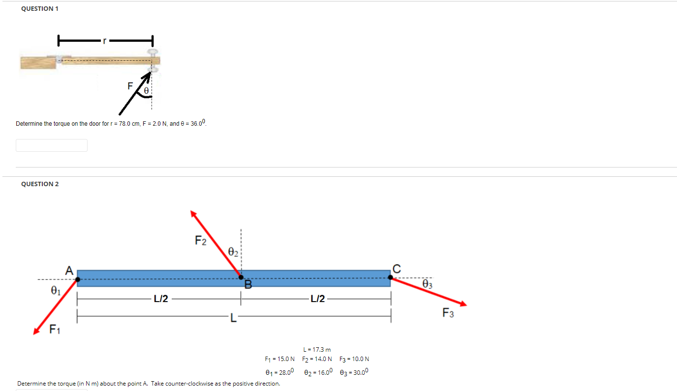 Solved QUESTION 1 Determine the torque on the door for | Chegg.com