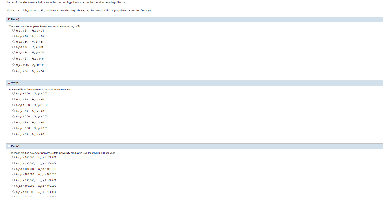 Solved Some of the statements below refer to the null | Chegg.com