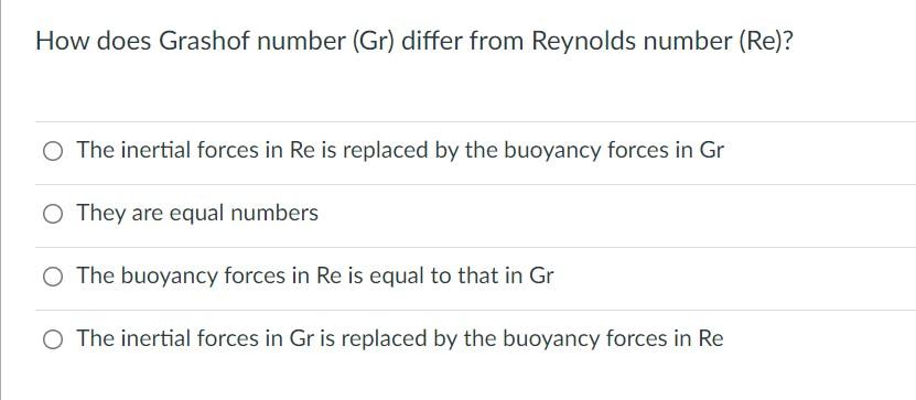 Solved How does Grashof number (Gr) differ from Reynolds | Chegg.com