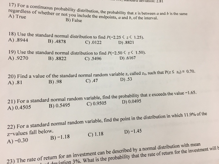 Solved For a continuous probability distribution, the | Chegg.com