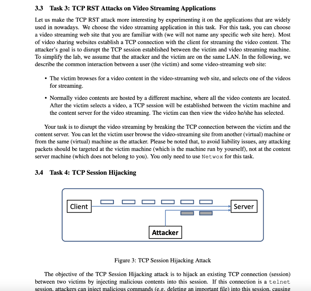 3.3 Task 3: TCP RST Attacks on Video Streaming | Chegg.com