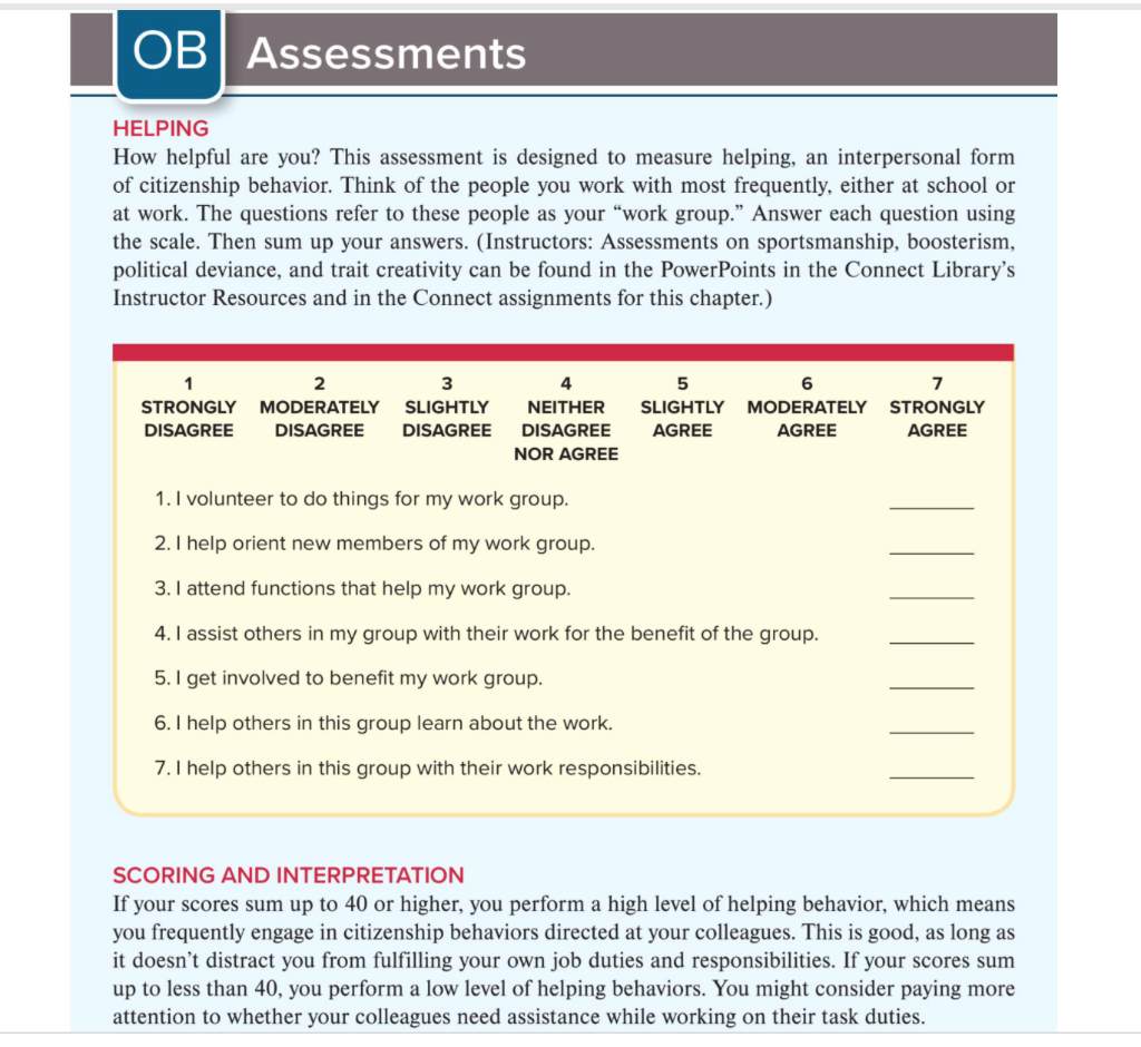 Solved Take the "Helping" Assessment on page 40. How do you | Chegg.com