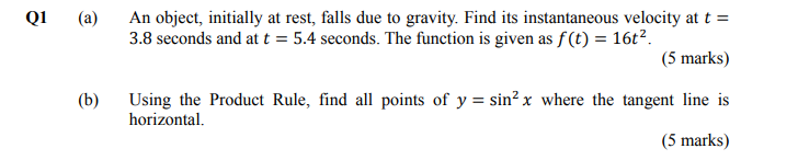 Solved Q1 (a) An object, initially at rest, falls due to | Chegg.com