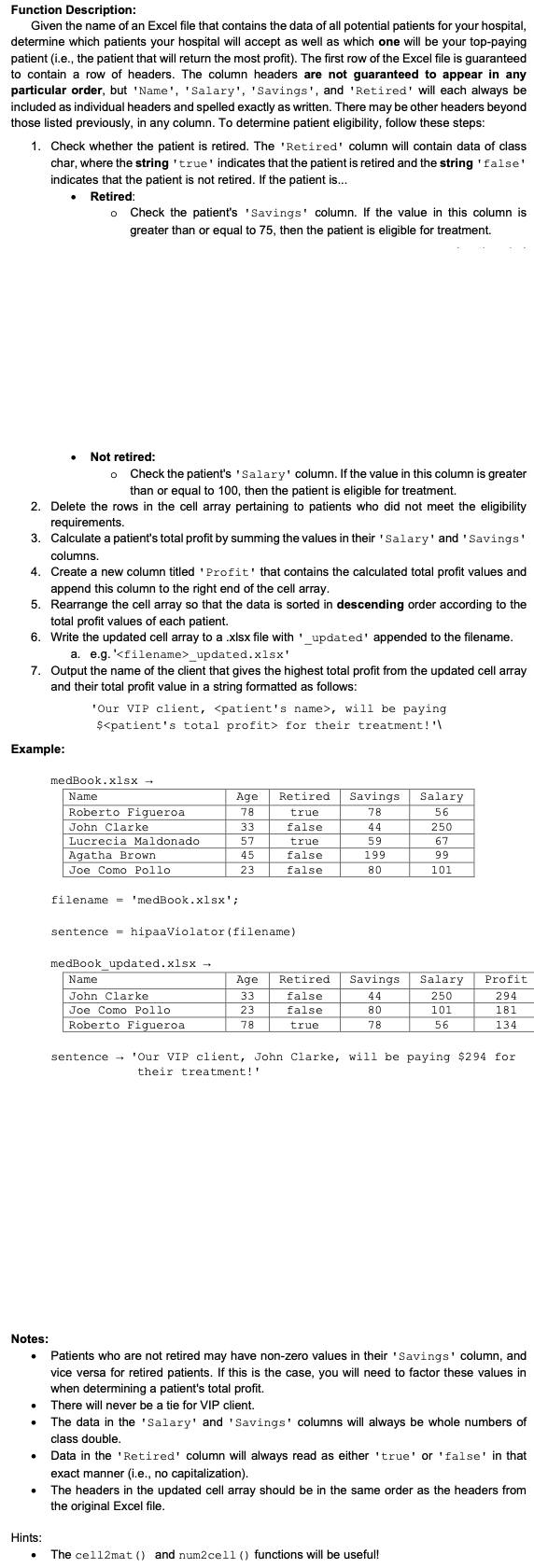 Function Description: Given the name of an Excel file | Chegg.com