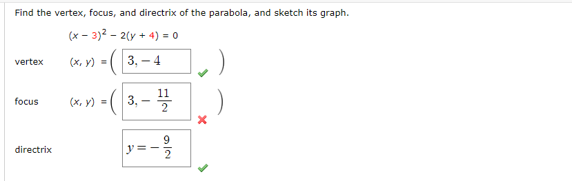 Solved Find the vertex, focus, and directrix of the | Chegg.com
