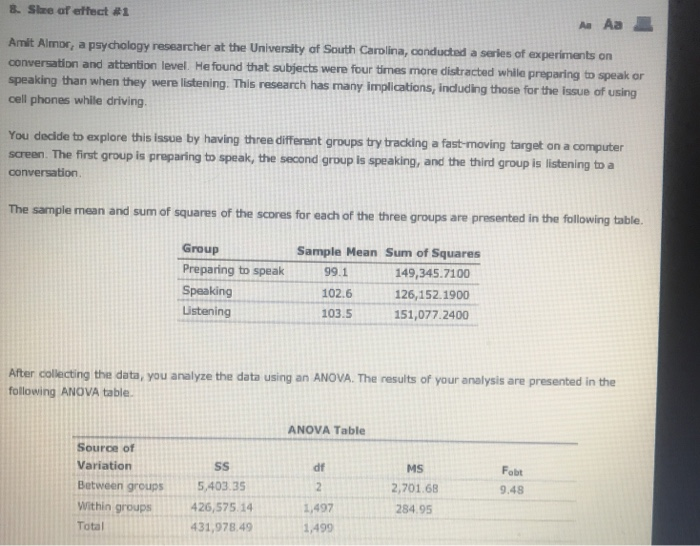 Solved Sire ofeffect #1 Amit Almor, a psychology researcher | Chegg.com