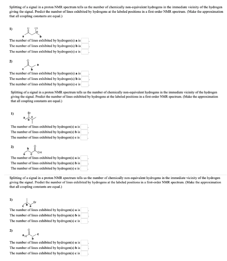 Solved Splitting of a signal in a proton NMR spectrum tells | Chegg.com