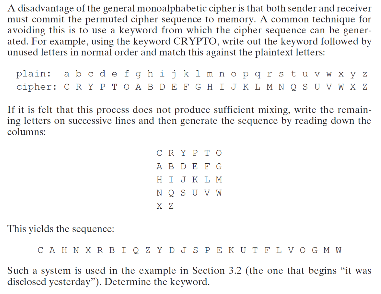 A disadvantage of the general monoalphabetic cipher | Chegg.com