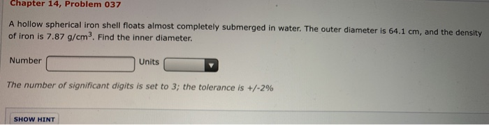 Solved A hollow spherical iron shell floats almost | Chegg.com