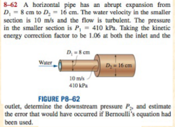 Solved 8-62 A horizontal pipe has an abrupt expansion from D | Chegg.com