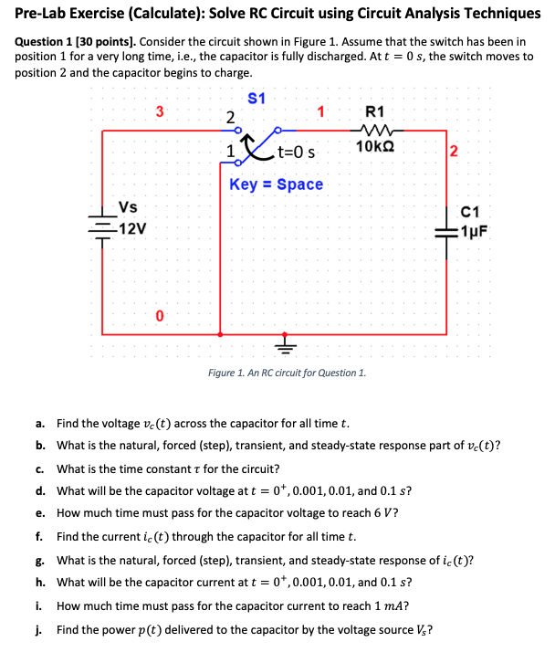 Solved Pre-Lab Exercise Calculate): Solve RC Circuit using | Chegg.com