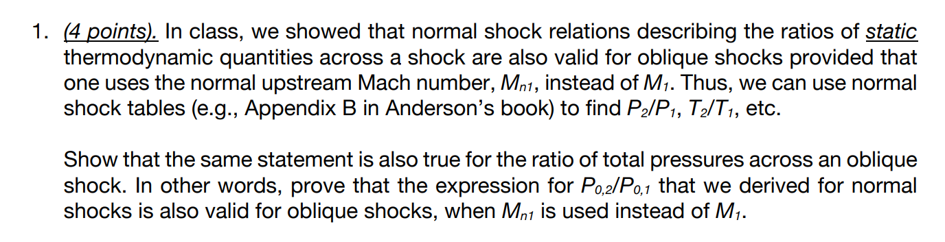 1. (4 points). In class, we showed that normal shock | Chegg.com