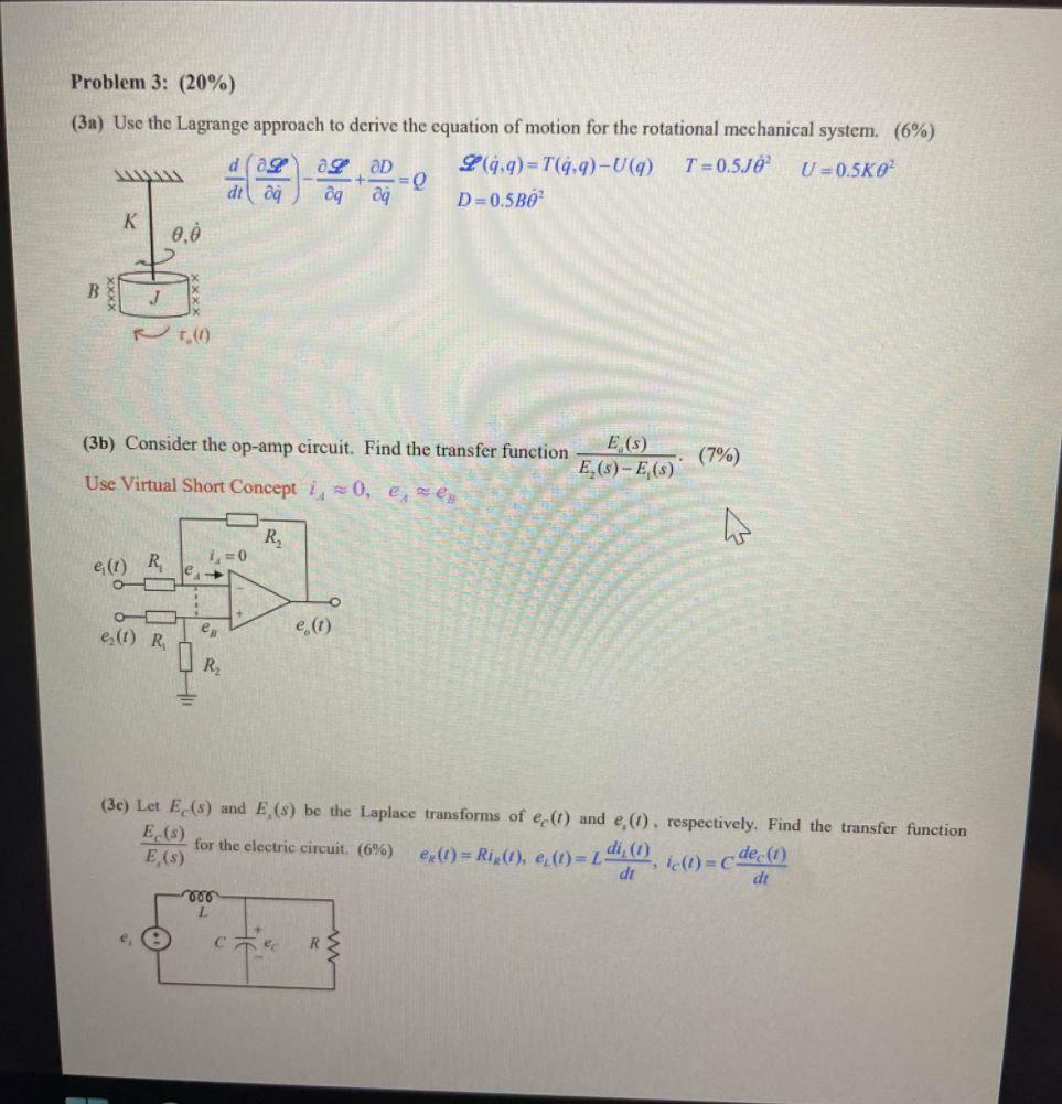 Solved Problem 3: (20%) (3a) Use the Lagrange approach to | Chegg.com