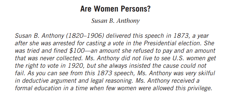 Solved Susan B. Anthony (1820-1906) delivered this speech in | Chegg.com