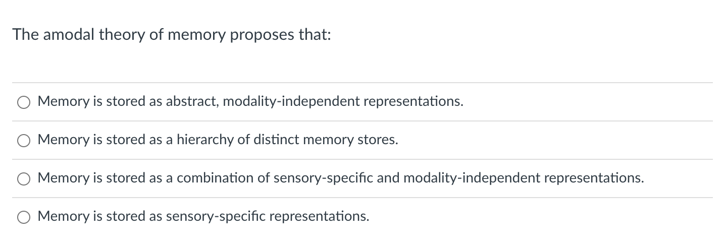 Solved The unimodal theory of memory proposes that: Memory | Chegg.com