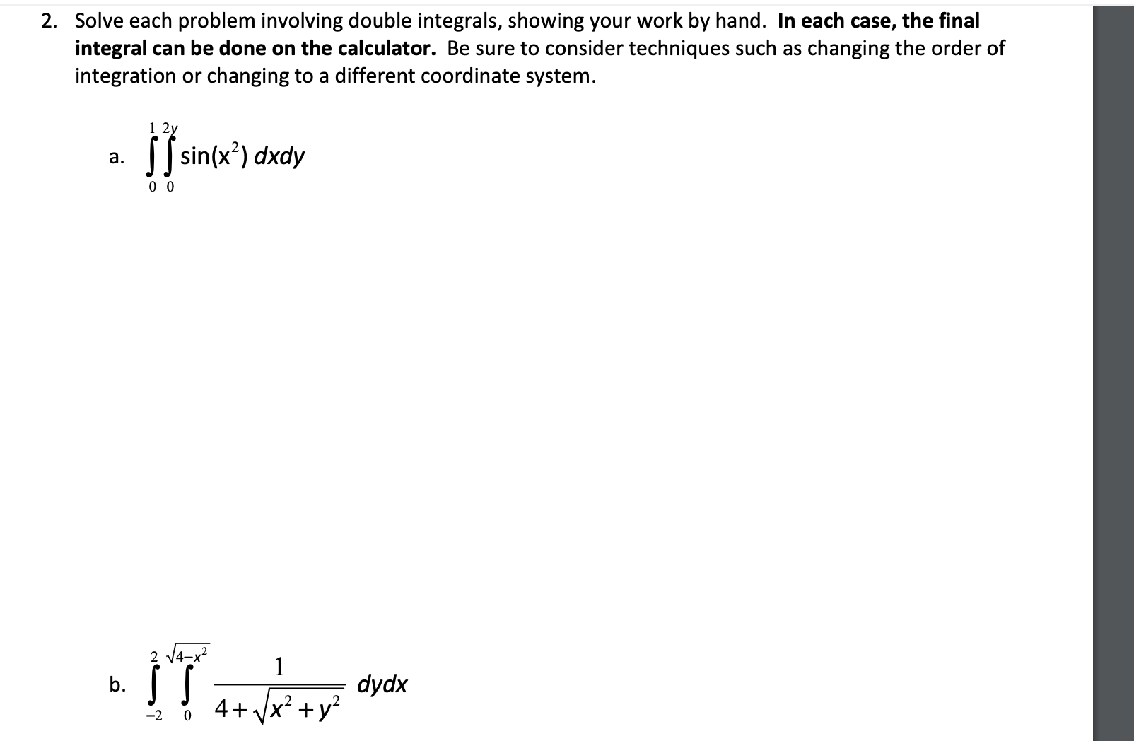 Solved Solve each problem involving double integrals, | Chegg.com