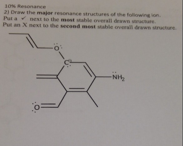 Solved 10% Resonance 2) Draw the major resonance structures | Chegg.com