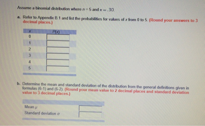 Solved Assume a binomial distribution where n = 5 and pi = | Chegg.com
