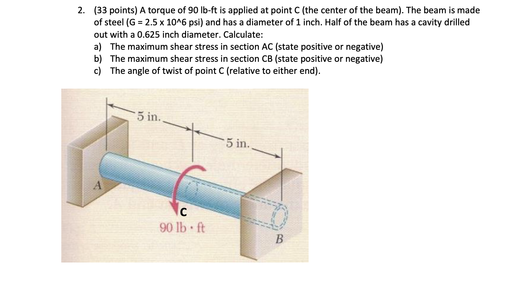 Solved 2. ( 33 points) A torque of 90lb-ft is applied at | Chegg.com