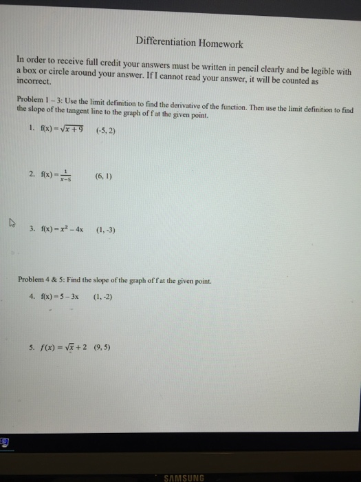 Solved Differentiation Homework In order to receive full | Chegg.com
