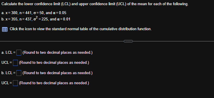 Solved Calculate the lower confidence limit (LCL) and upper | Chegg.com