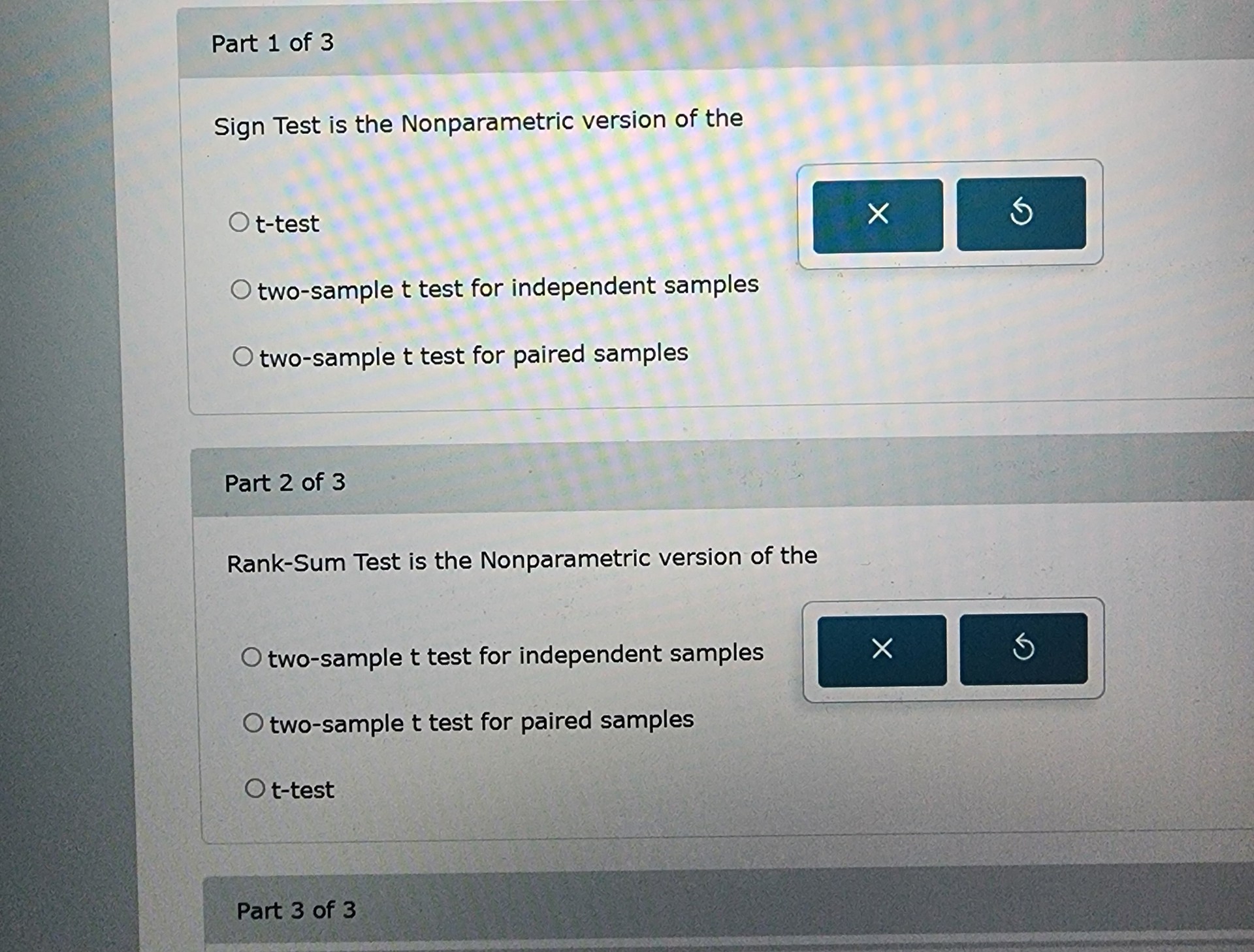 Solved Part 1 ﻿of 3Sign Test is the Nonparametric version of | Chegg.com