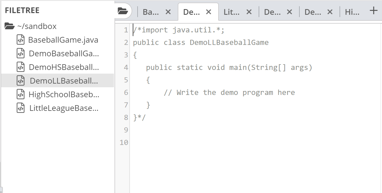 Solved Java Programming Create a class named BaseballGame | Chegg.com