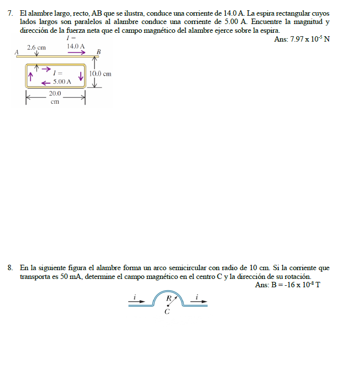 Solved 7. El alambre largo, recto, AB que se ilustra, | Chegg.com