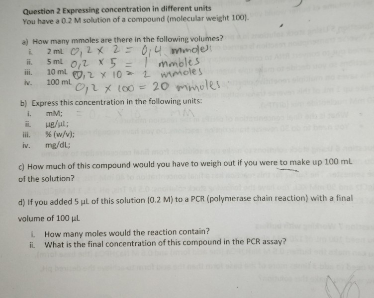 Solved Question 2 Expressing concentration in different | Chegg.com