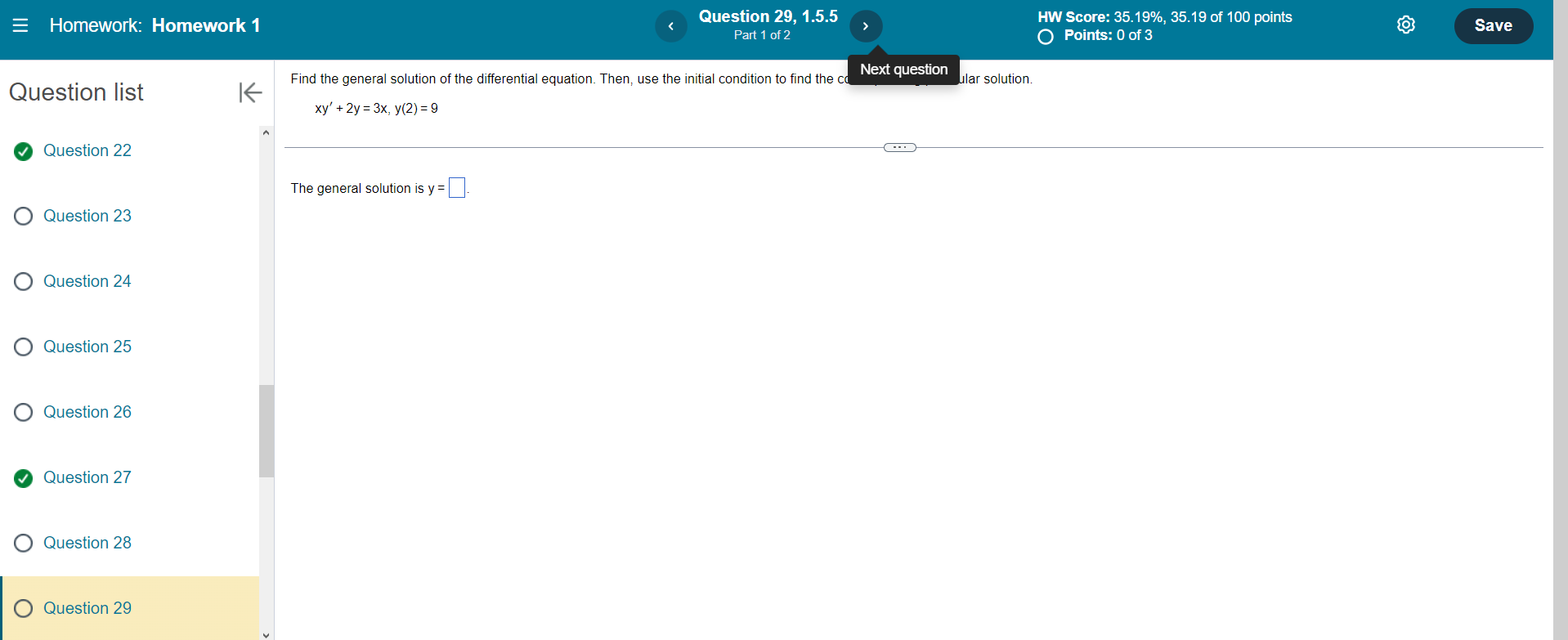 Solved Question 22 The general solution is y= Question 23 | Chegg.com